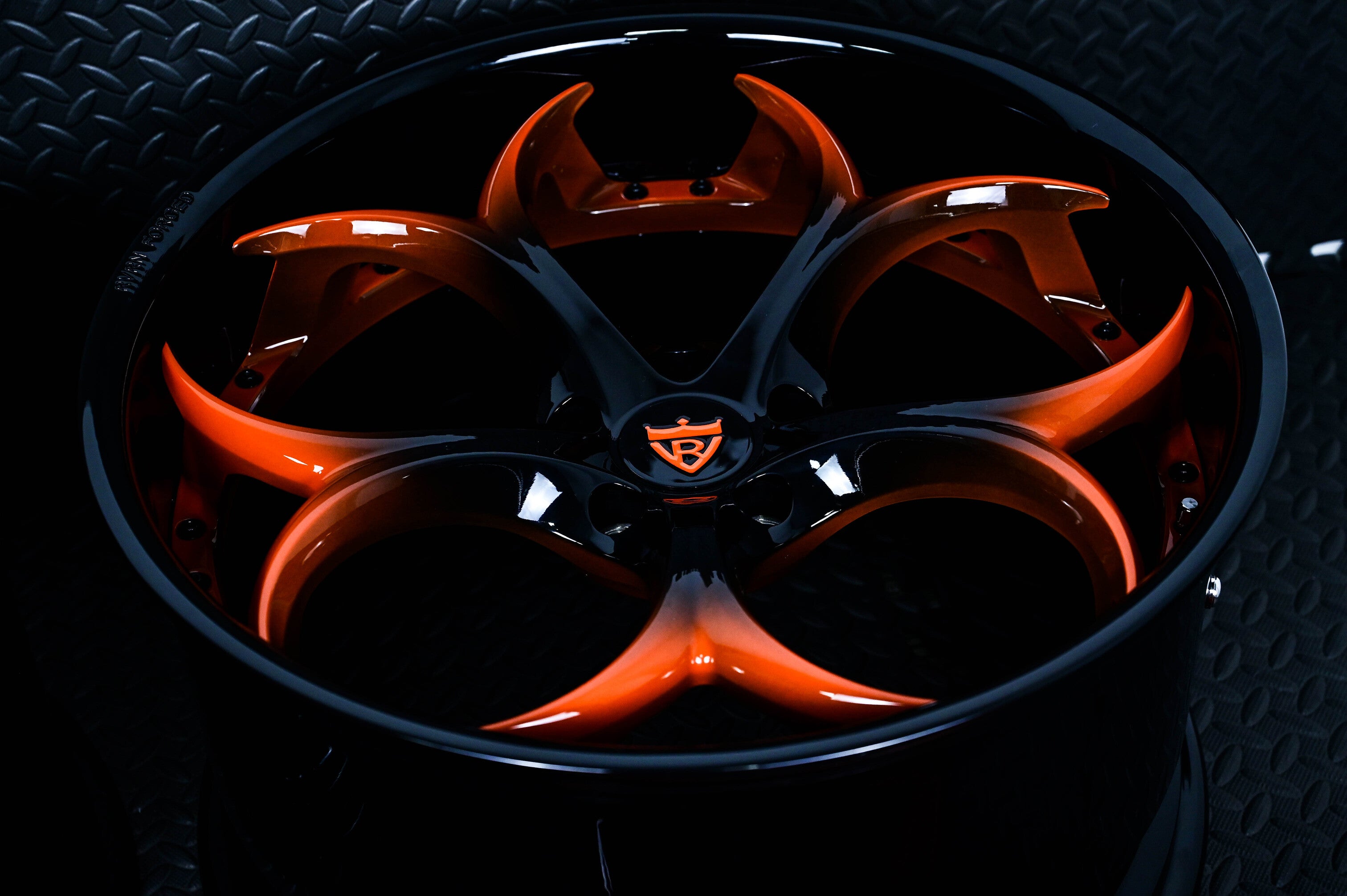 c8 corvette custom wheels: orange black fully forged DS016 rims