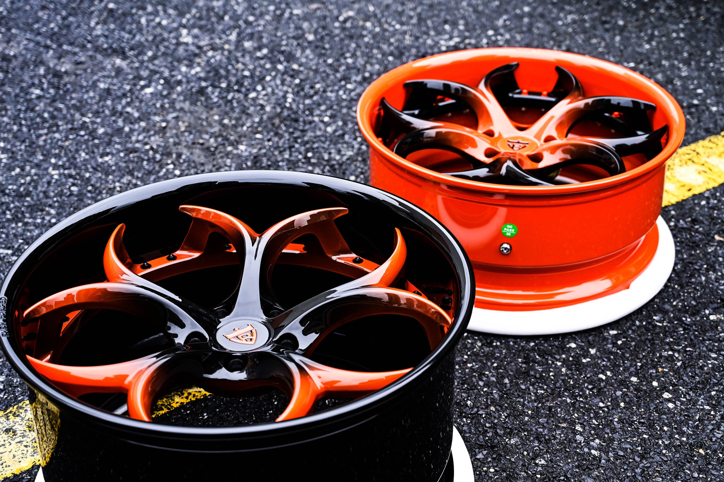 c8 corvette custom wheels: orange black fully forged DS016 rims