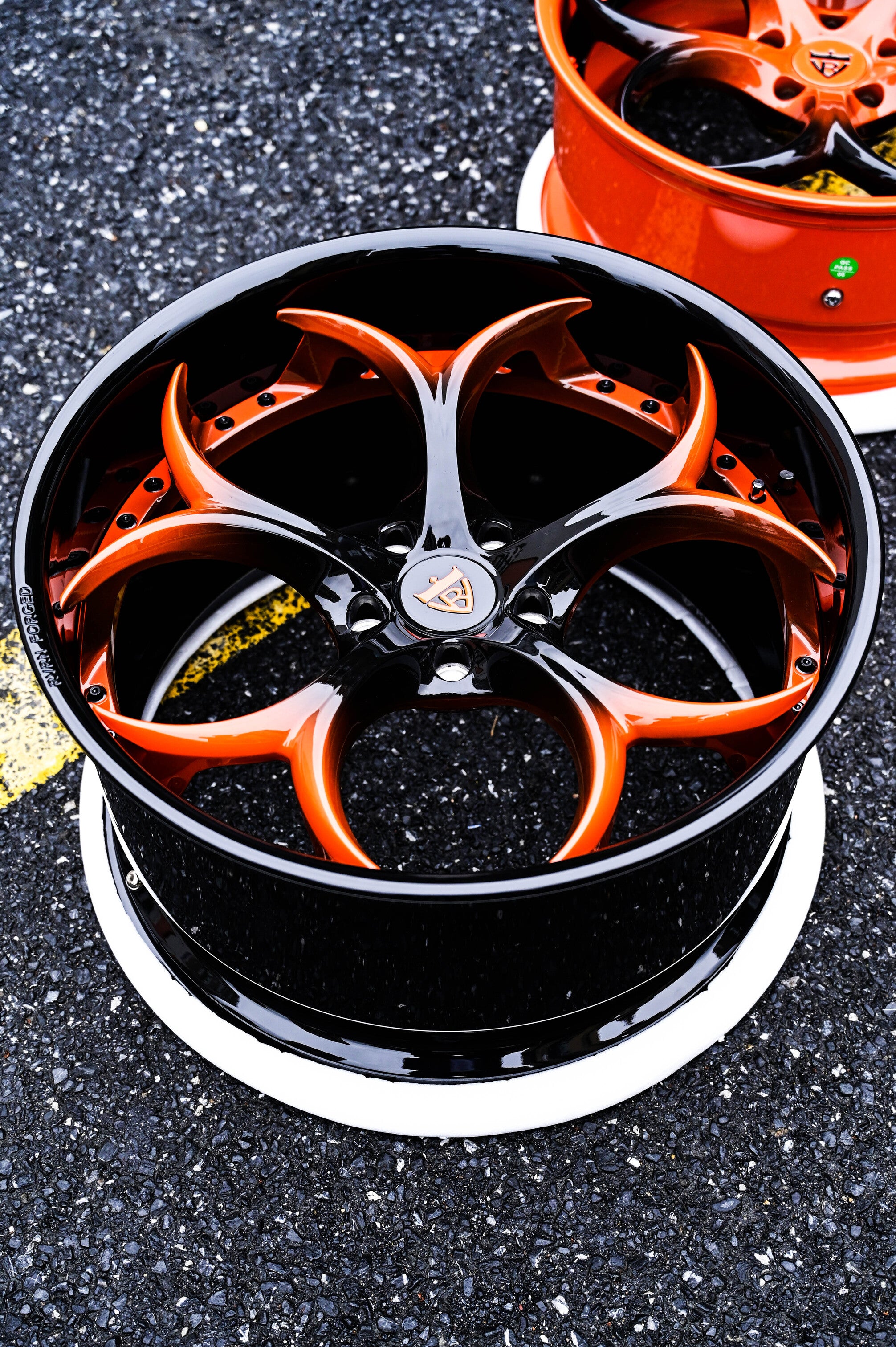 c8 corvette custom wheels: orange black fully forged DS016 rims