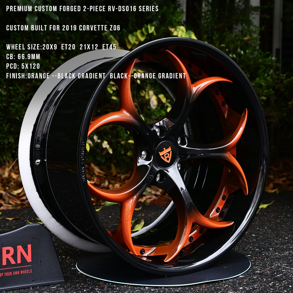 CUSTOM 2 PIECE FORGED ORANGE WHEELS: RV-DS016-RVRN FORGED