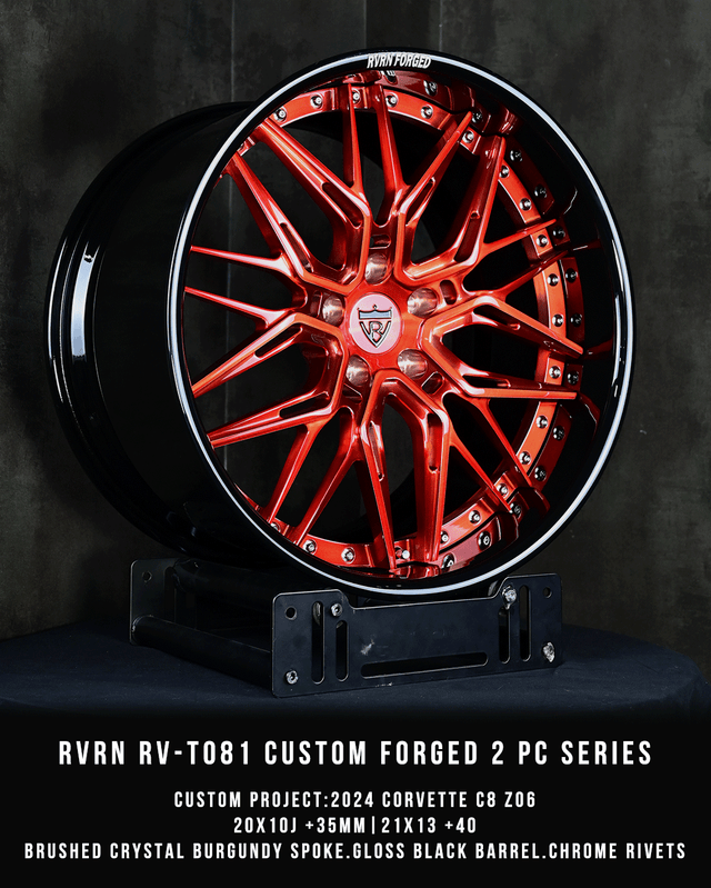 CUSTOM DEEP DISH 2-PIECE FORGED RED WHEELS: RV-T081