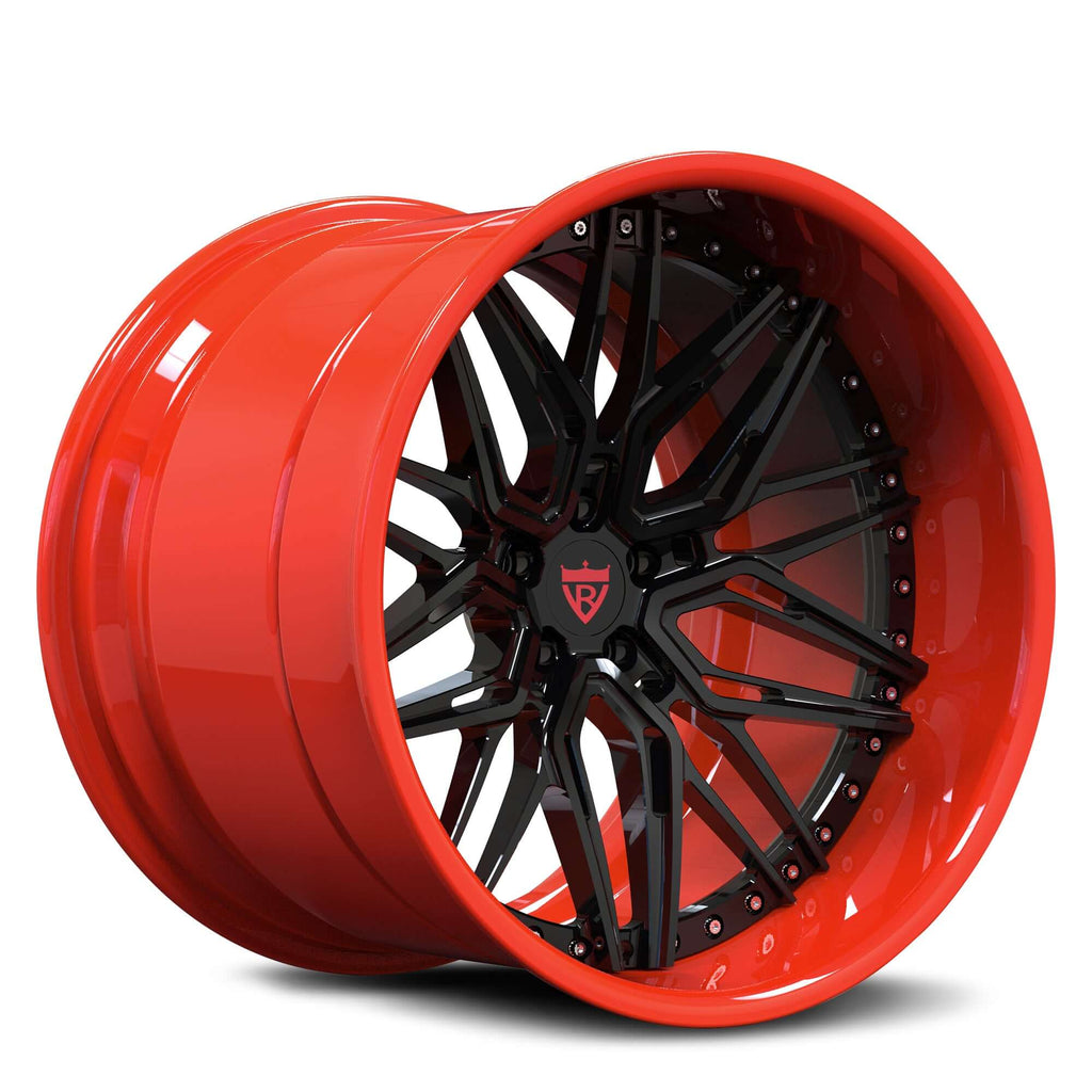 Custom Forged 3-Piece Black & Orange Wheels - RVRN Deep Dish