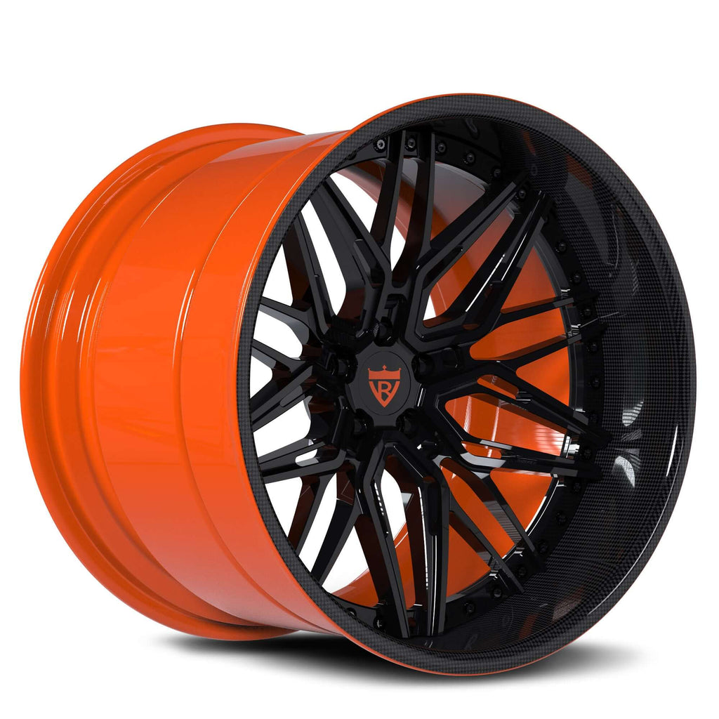 Custom Forged 3-Piece Black & Orange Wheels - RVRN Deep Dish