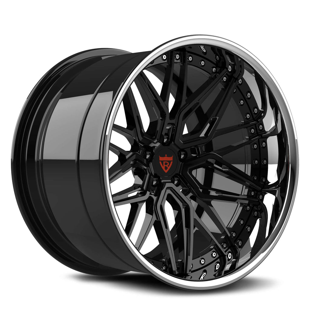 CUSTOM POLISH DEEP DISH FORGED 2-PIECE BLACK WHEELS: RV-T081