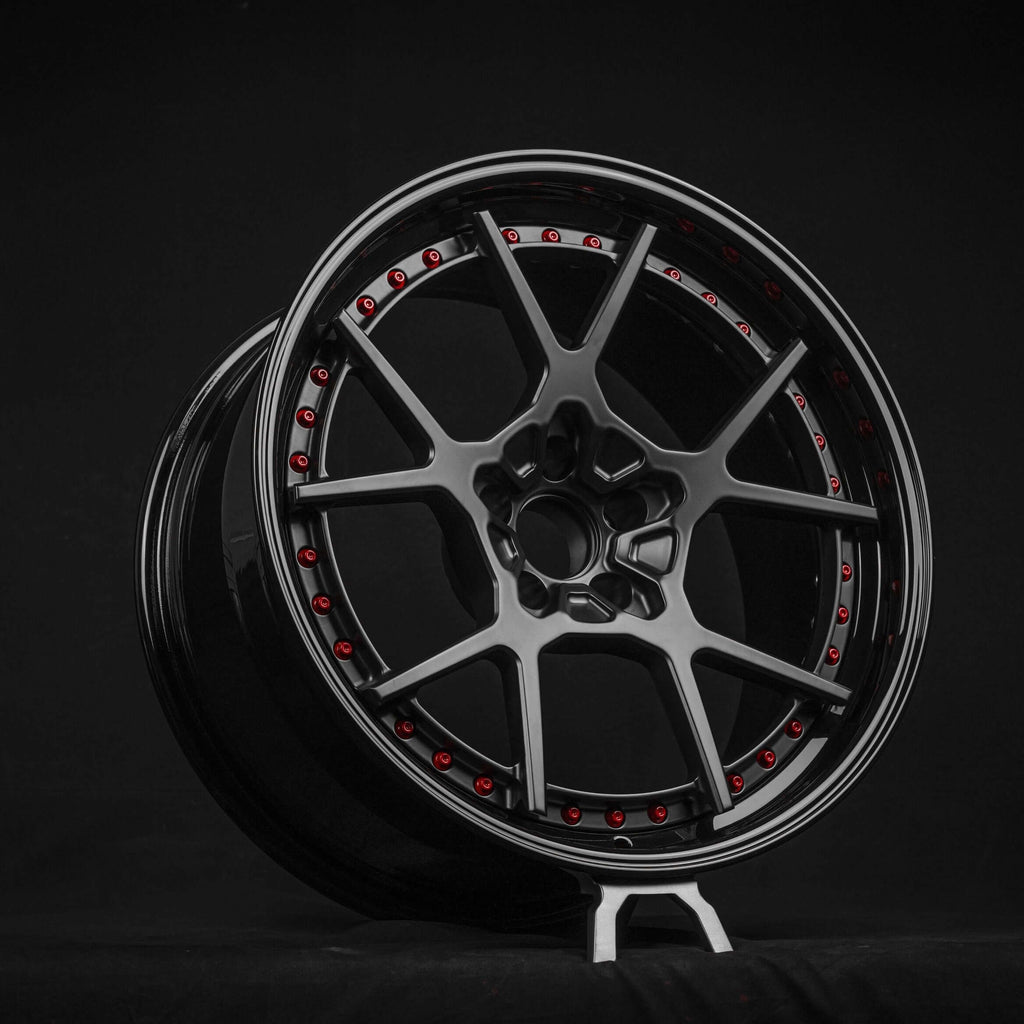Ford Mustang GT Custom Concave Black and Red Wheels: RV-DF04