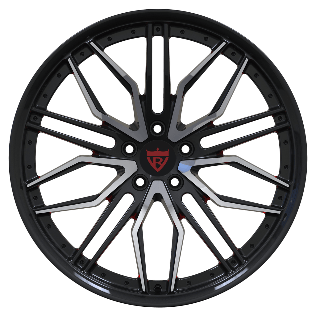 CUSTOM ONE PIECE FORGED BLACK&RED WHEELS: RV-MQ72