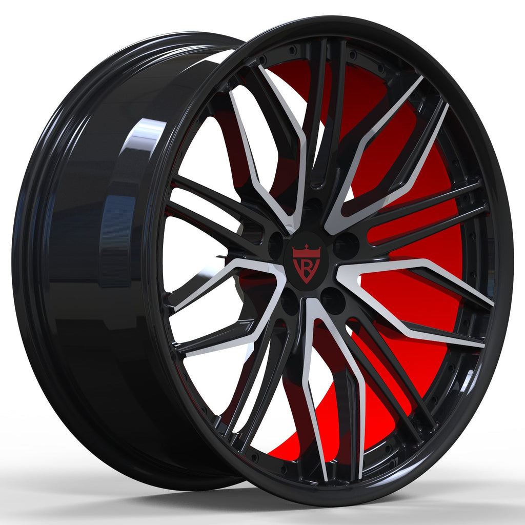 CUSTOM ONE PIECE FORGED BLACK&RED WHEELS: RV-MQ72