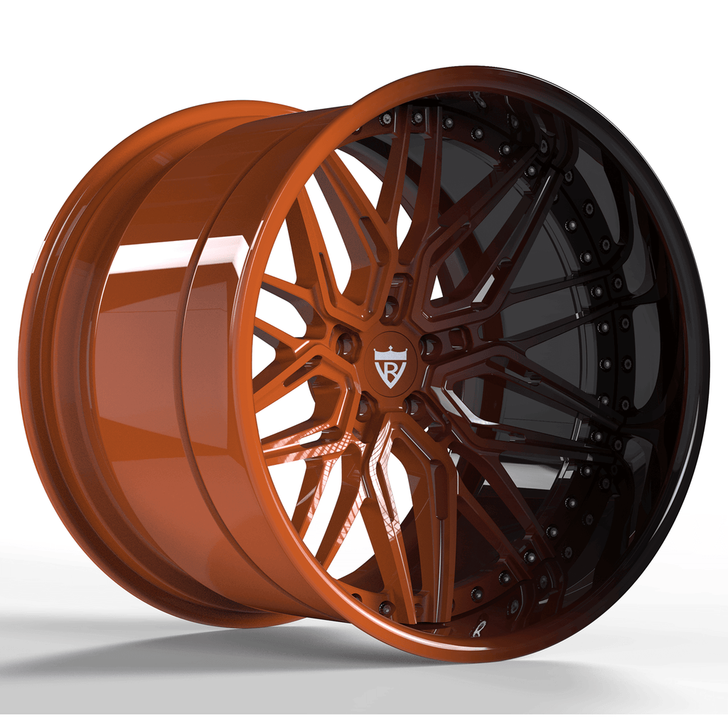 Custom Forged 3-Piece Black & Orange Wheels - RVRN Deep Dish